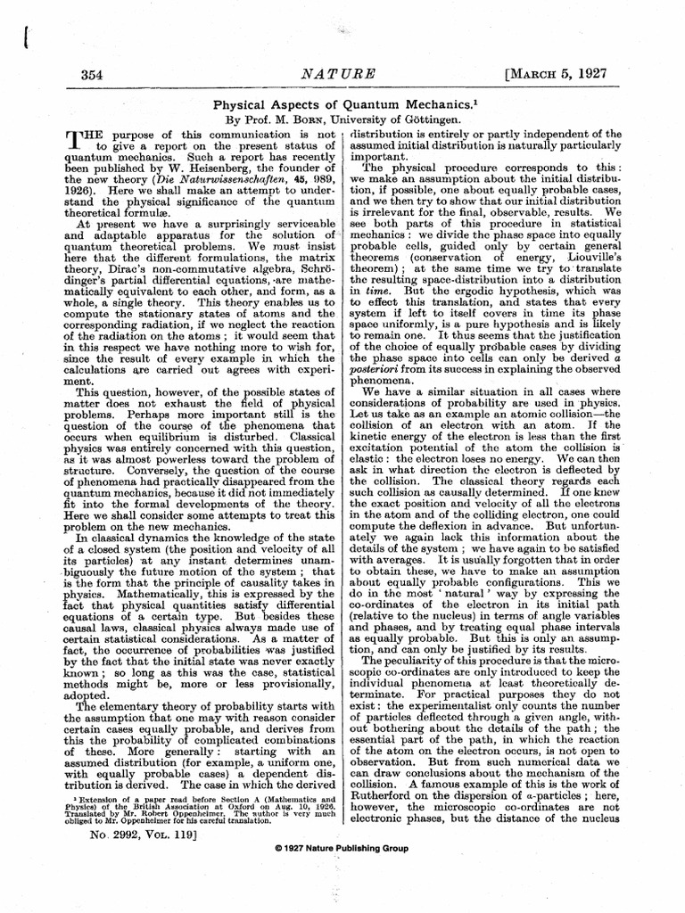 Born Quantum Physics Nature 1927 | PDF