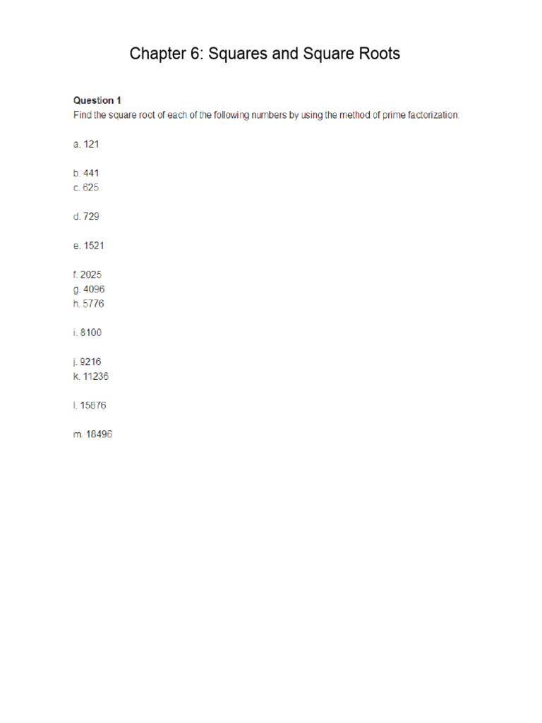 Class 8 Square and Square Roots Question Bank | PDF