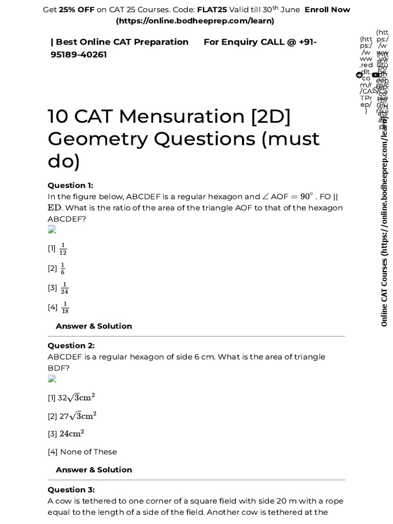 Mensuration (2D) Geometry Questions (Must Do) - Bodhee Prep-Online CAT ...