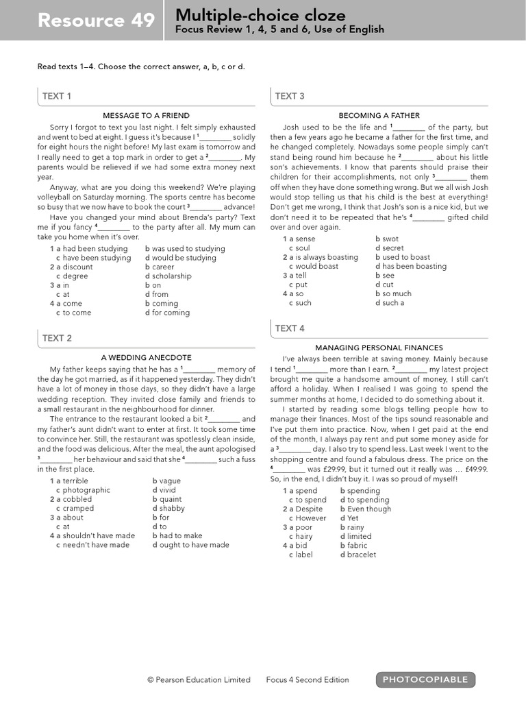 Multiple-Choice Cloze Exercises | PDF