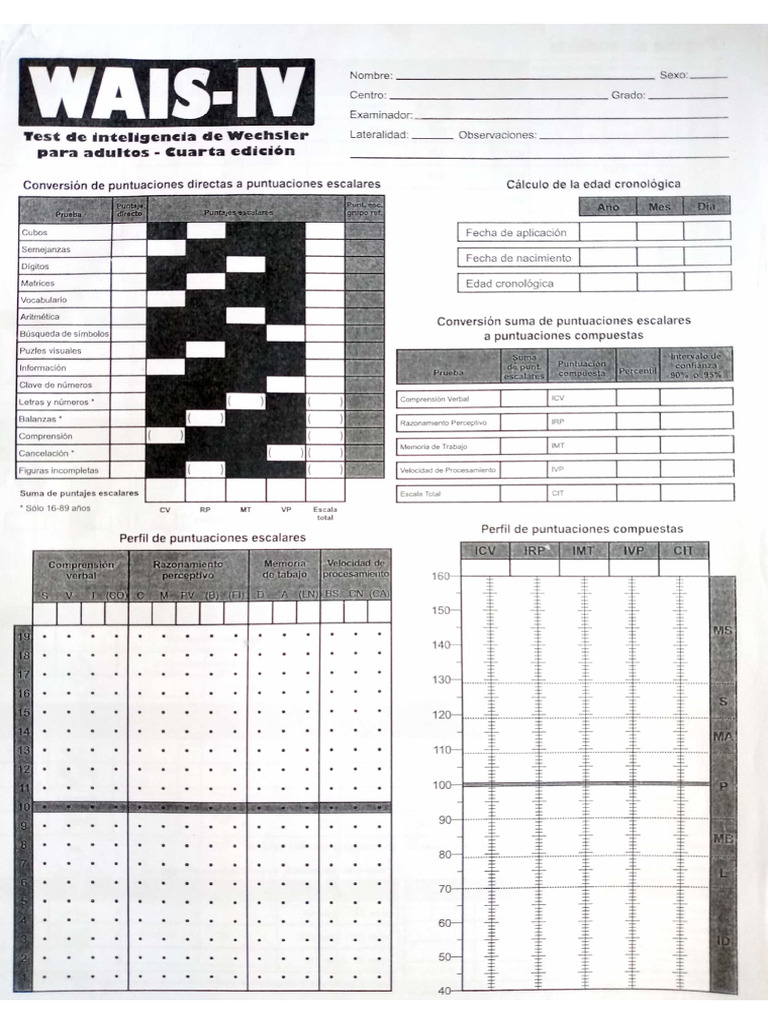 WAIS-IV - ProtocoloWAIS-IV - ProtocoloWAIS-IV - Protocolo | PDF