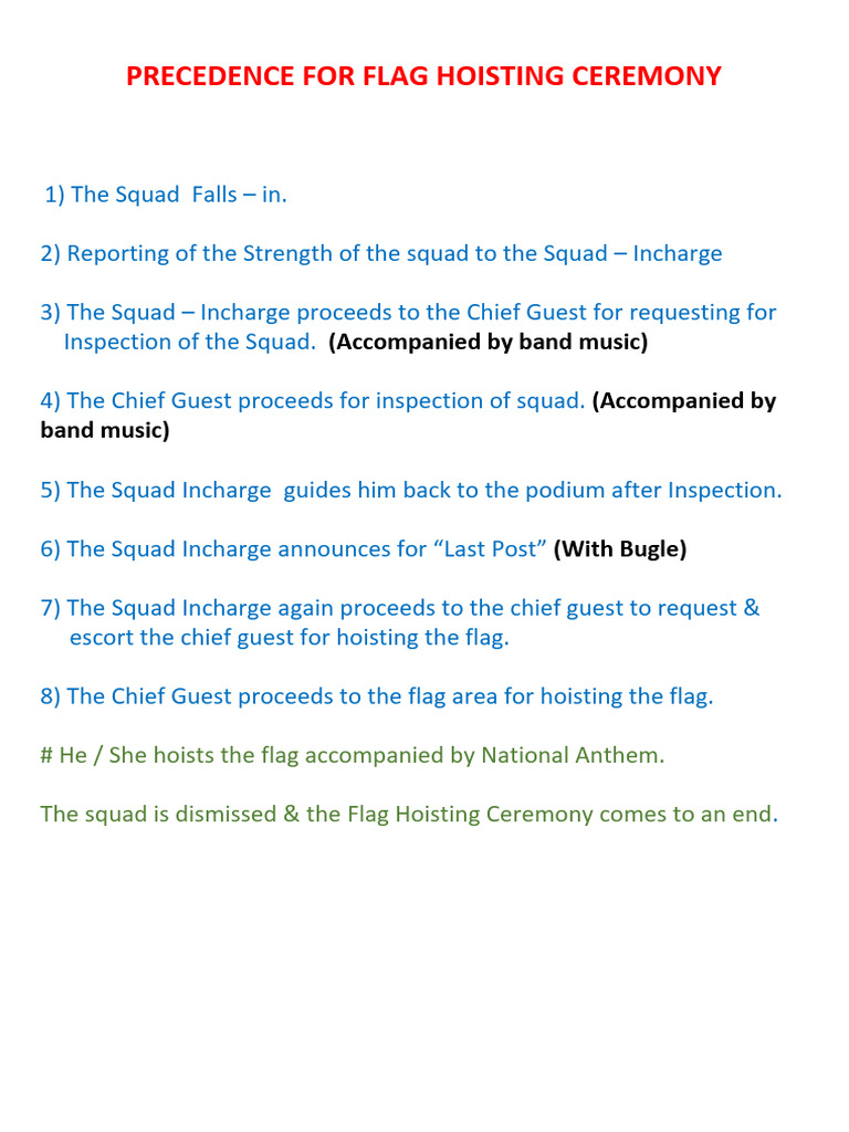 Precedence For Flag Hoisting Ceremony | PDF