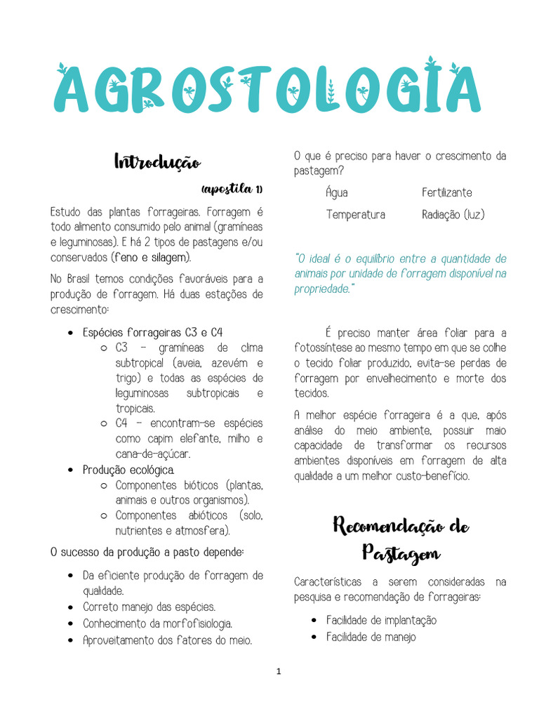 Apostilas de Agrostologia | PDF