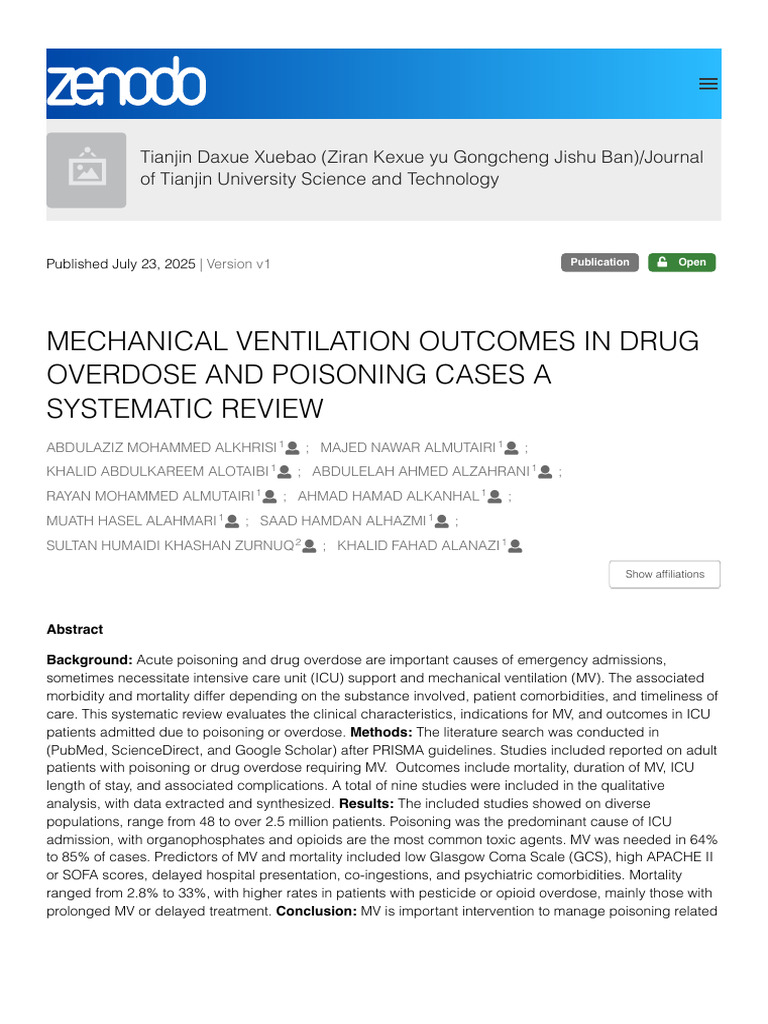 Mechanical Ventilation in Overdose Cases | PDF | Intensive Care Unit ...