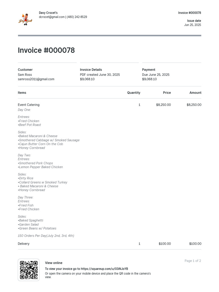Event Catering Invoice #000078 | PDF | European Cuisine | Food And Drink