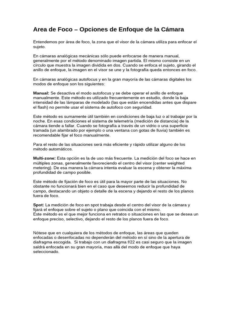 05 - Modos de Enfoque - Area de Foco | PDF | Cámara | Enfoque automático