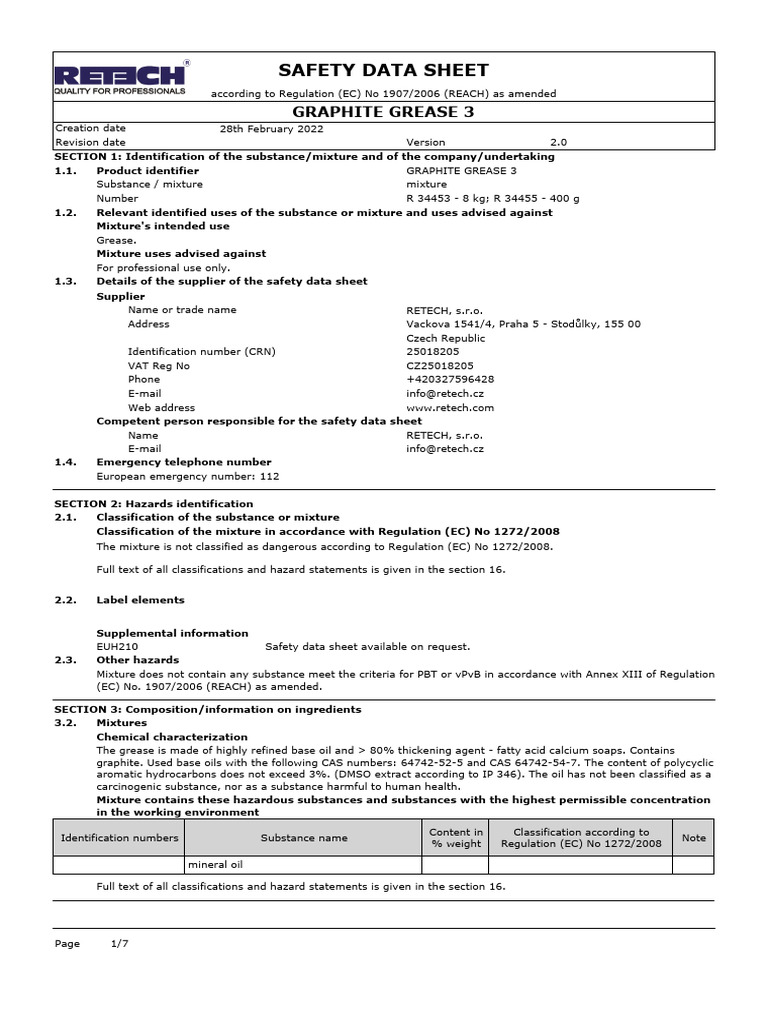 Graphite Grease 3 Safety Data Sheet | PDF | Waste | Dangerous Goods