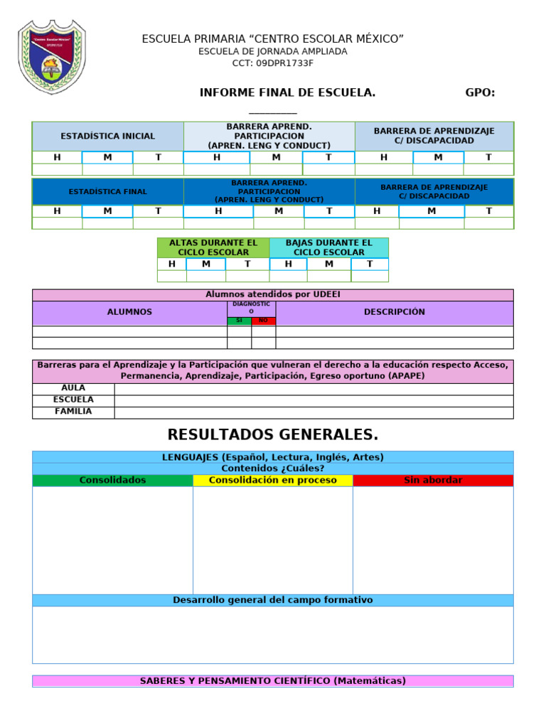 Informe Final de Escuela Primaria 2023 | PDF | Escuelas | Aprendizaje