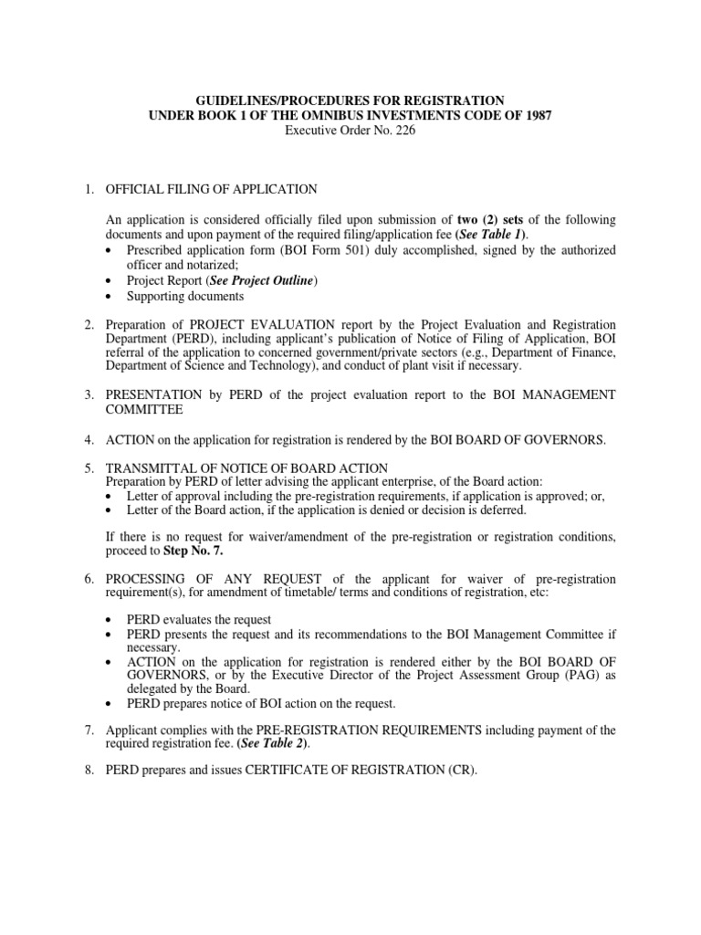 Guidelines On Applying For BOI Registration | Download Free PDF ...