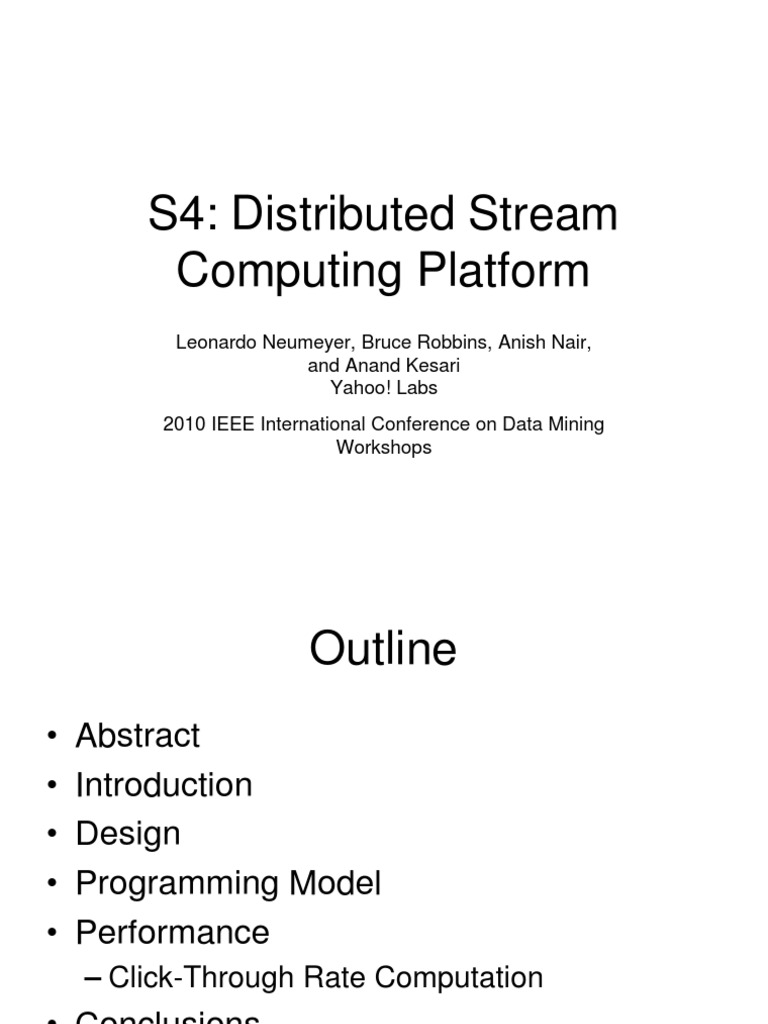 S4: Distributed Stream Computing Platform | PDF | Apache Hadoop | Map Reduce