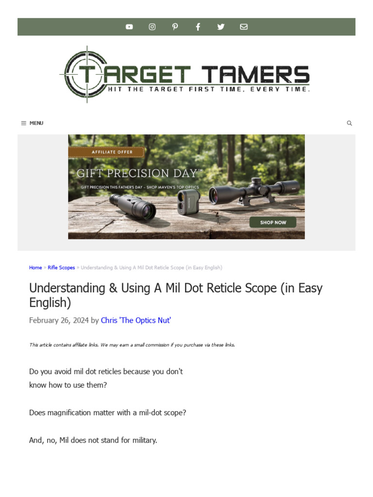 Mil Dot Reticle Explained - Understanding & Using Milliradians Mildot ...