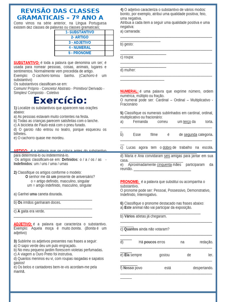 Revisão Gramatical - 2025 | PDF | Pronome | Palavra