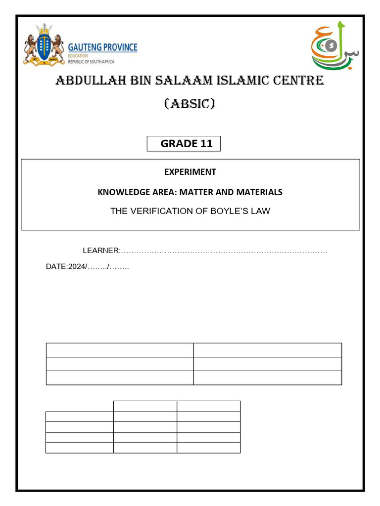 Grade 11 Term 3 Experiment | PDF | Pascal (Unit) | Pressure
