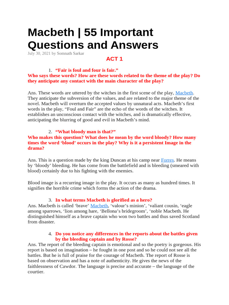 Macbeth: Key Questions and Insights | PDF | Macbeth