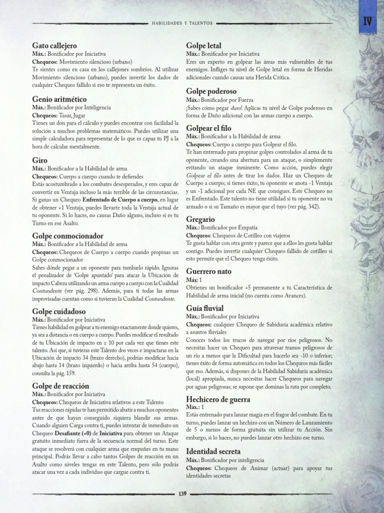 Talentos y habilidades en Warhammer RPG | PDF