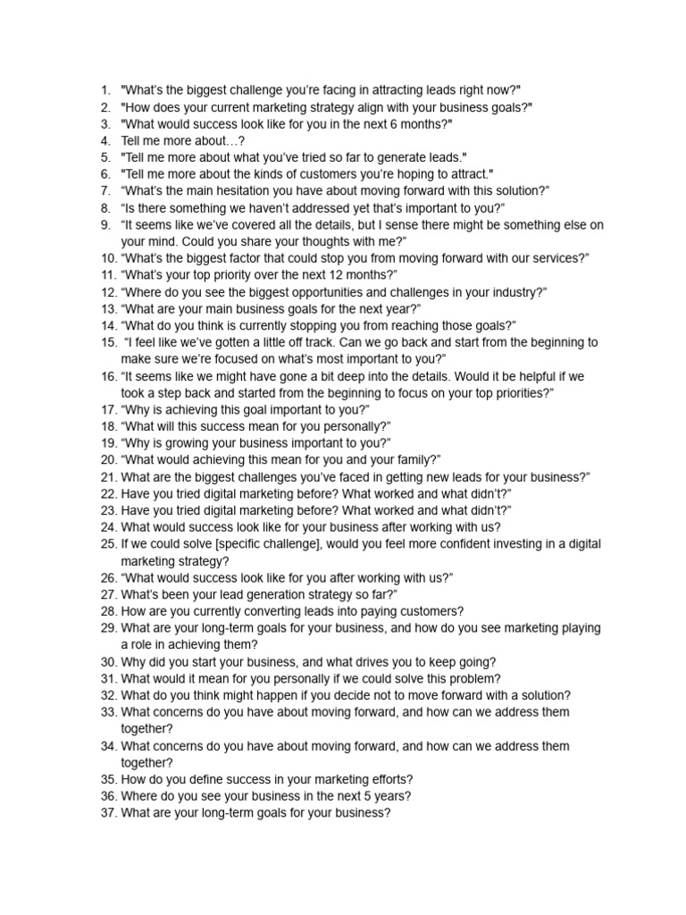 Lead Generation Strategy Questions | PDF