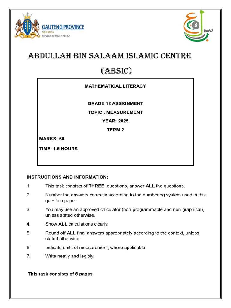 Grade 12 Measurement Assignment | PDF