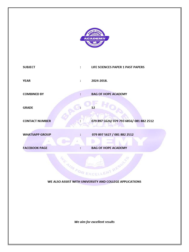 Life Sciences p1 Past Papers | PDF | Axon | Myelin