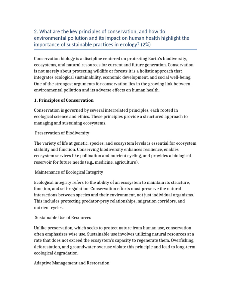 Conservation and Pollution Assignment | PDF | Conservation Biology | Pollution