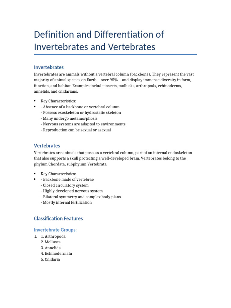 Invertebrates vs Vertebrates Explained | PDF