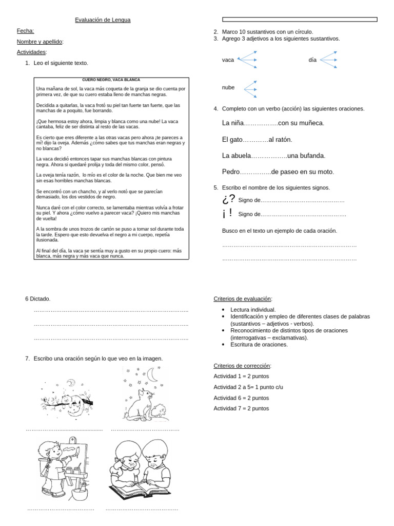 Evaluación de Lengua: Actividades y Criterios | PDF | Lingüística