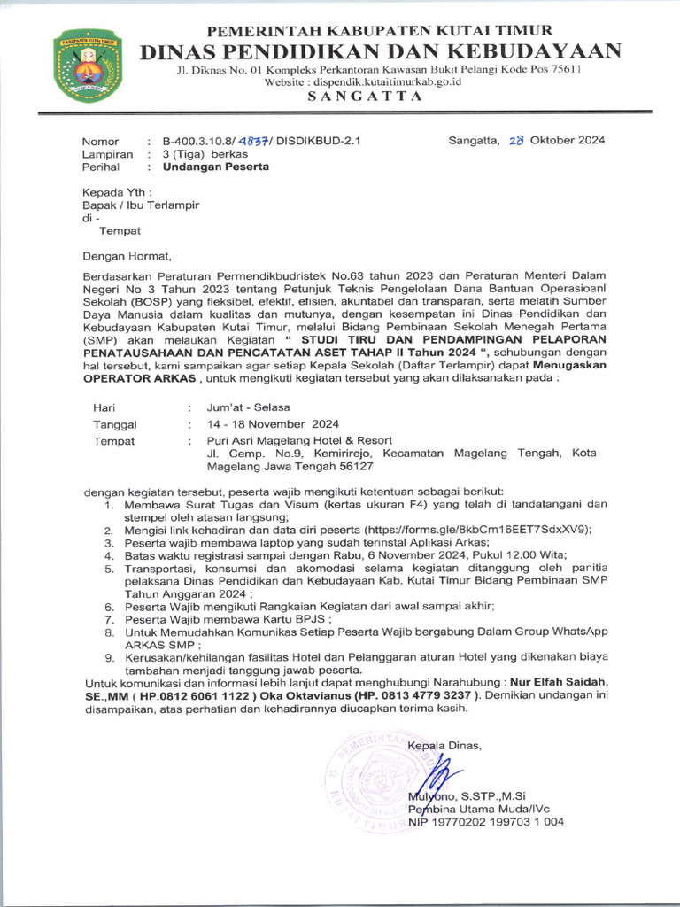 Surat Undangan Bimtek Arkas | PDF