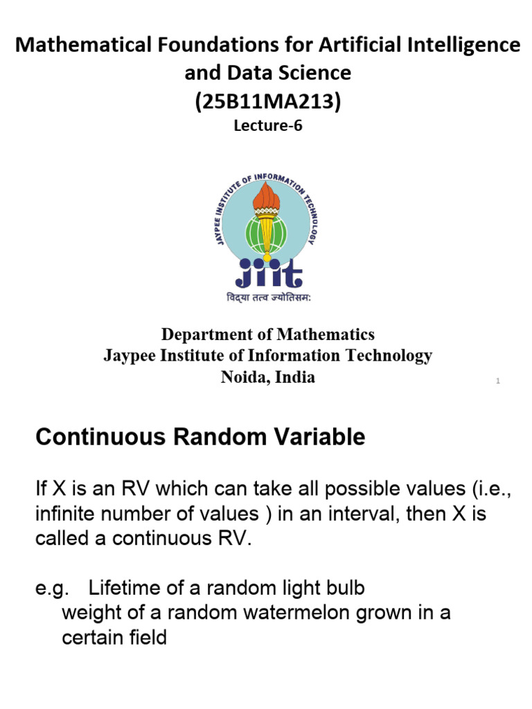 Lec-6 - Continuous Random Variable | PDF | Probability Distribution ...