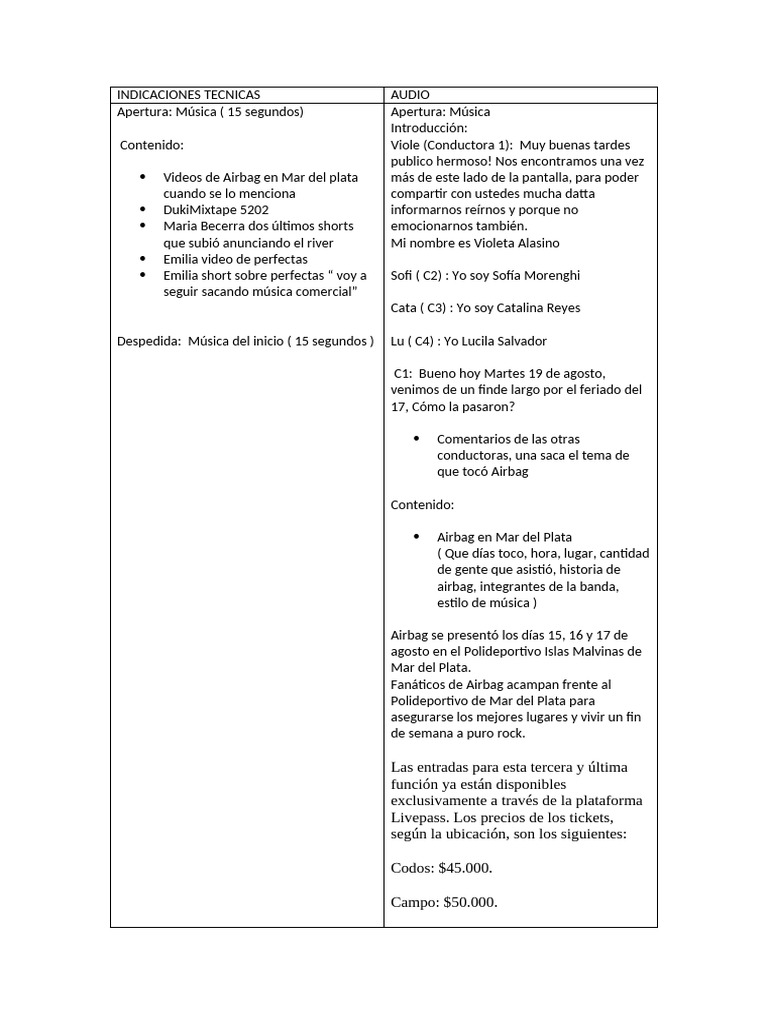 Guión Programa 1 | PDF