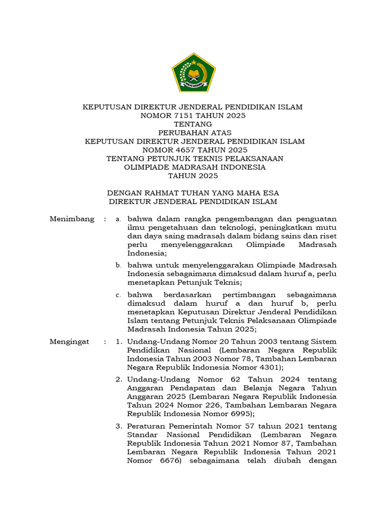 SK No. 7151 Perubahan Juknis OMI 2025 | PDF