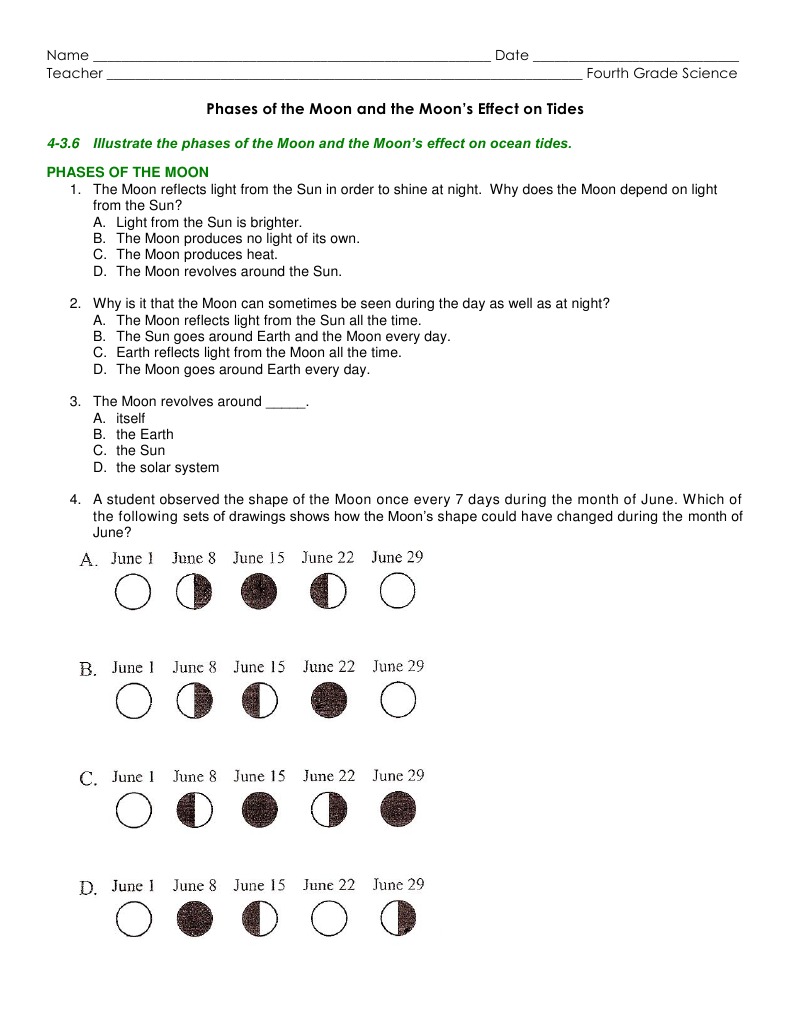Astronomy Assessment Phases of The Moon - Pre and Post | PDF | Moon | Tide