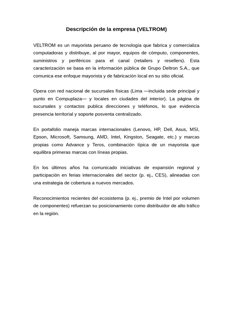 Veltrom: Mayorista de Tecnología en Perú | PDF