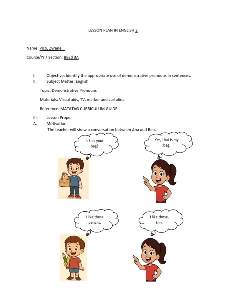 Lesson Plan: Demonstrative Pronouns | PDF | Pronoun | English Language