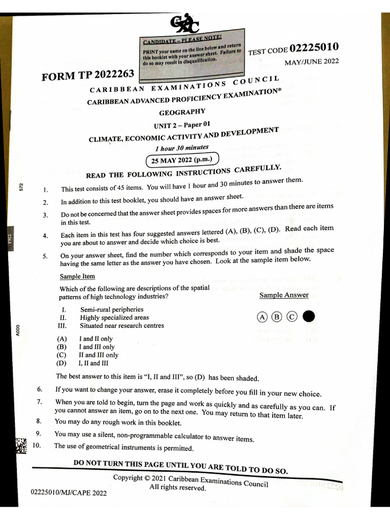 CAPE Geo U2 2022 P1 | PDF