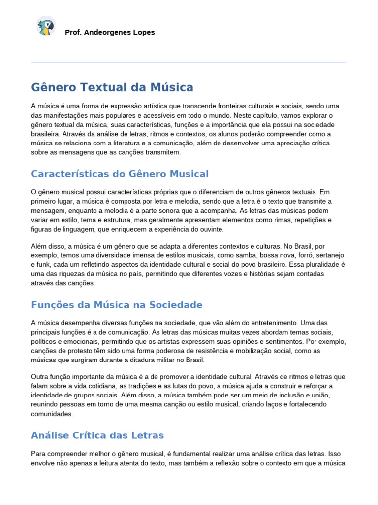 Características do Gênero Musical | PDF | Gênero | Estudos de Gênero