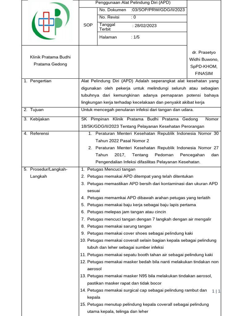 Panduan Penggunaan APD di Klinik | PDF