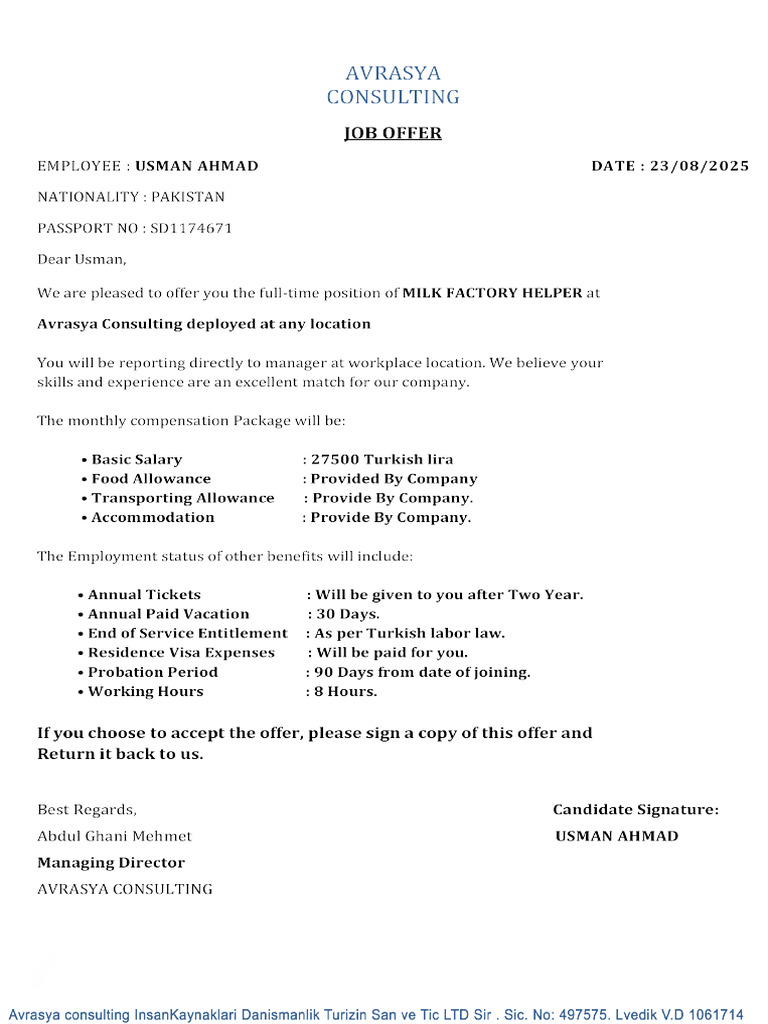 Usman Job Offer. | PDF