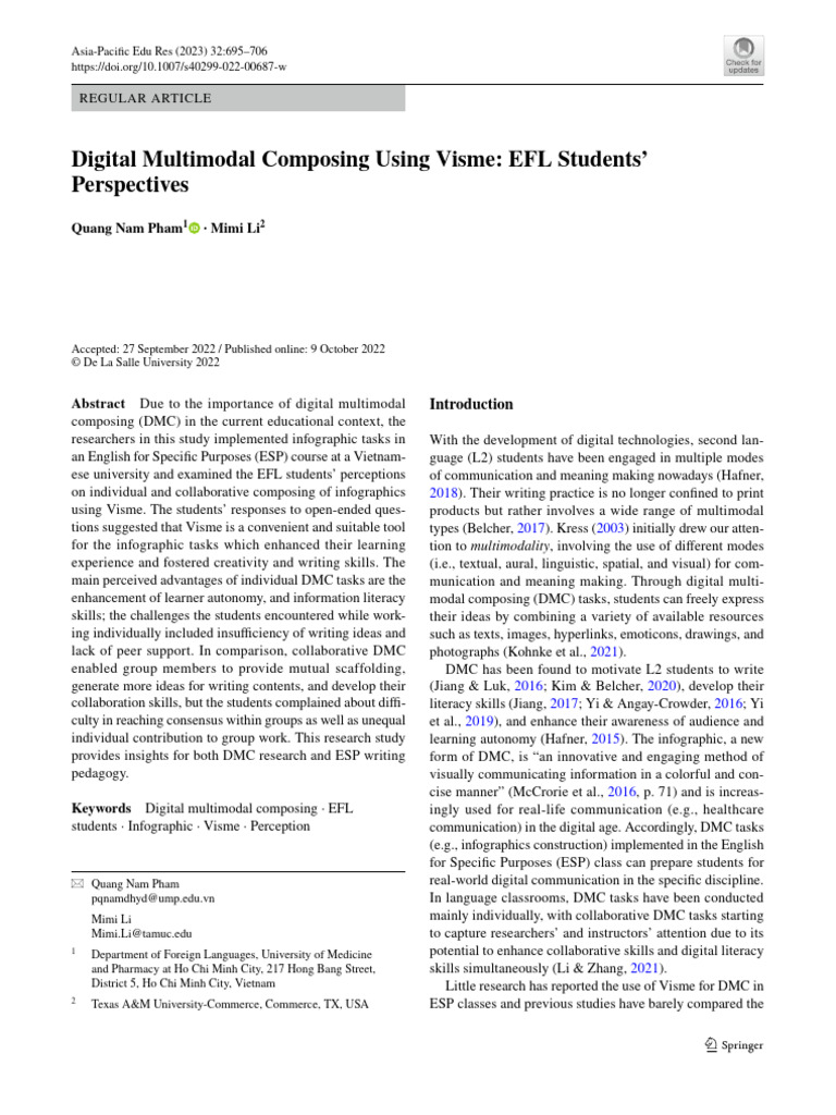 EFL Students' Views on Visme Infographics | PDF | Learning | Cognition
