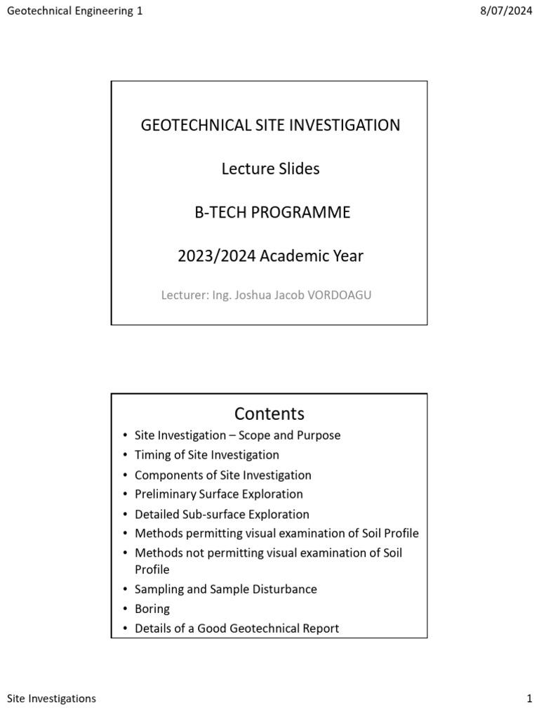 Geotechnical Site Investigation Overview | PDF | Geotechnical Engineering | Earth Sciences