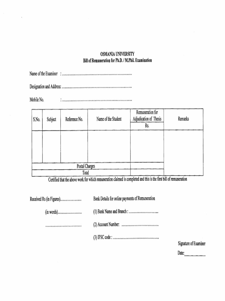 PH.D - Bill Form | PDF