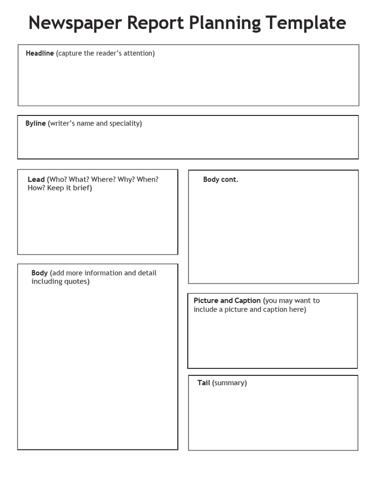 Newspaper Report Planning Template Student | PDF