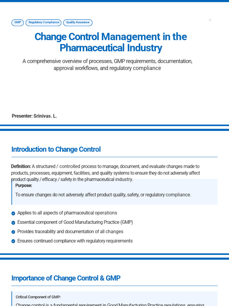 Change Control Management in The Pharmaceutical Industry | PDF ...