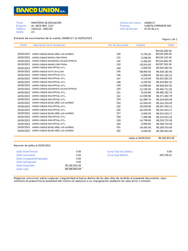 Extracto de Cuenta Corriente 16080117 | PDF | Bancario | Servicios ...
