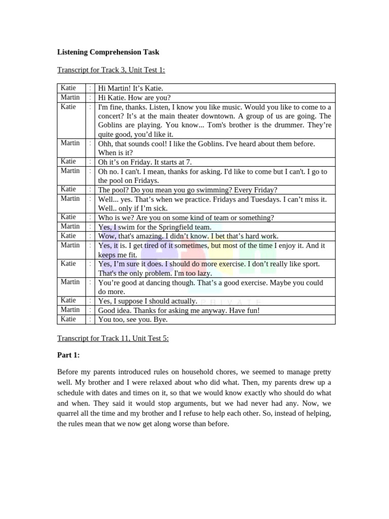 Listening Comprehension Exercises for Students | PDF