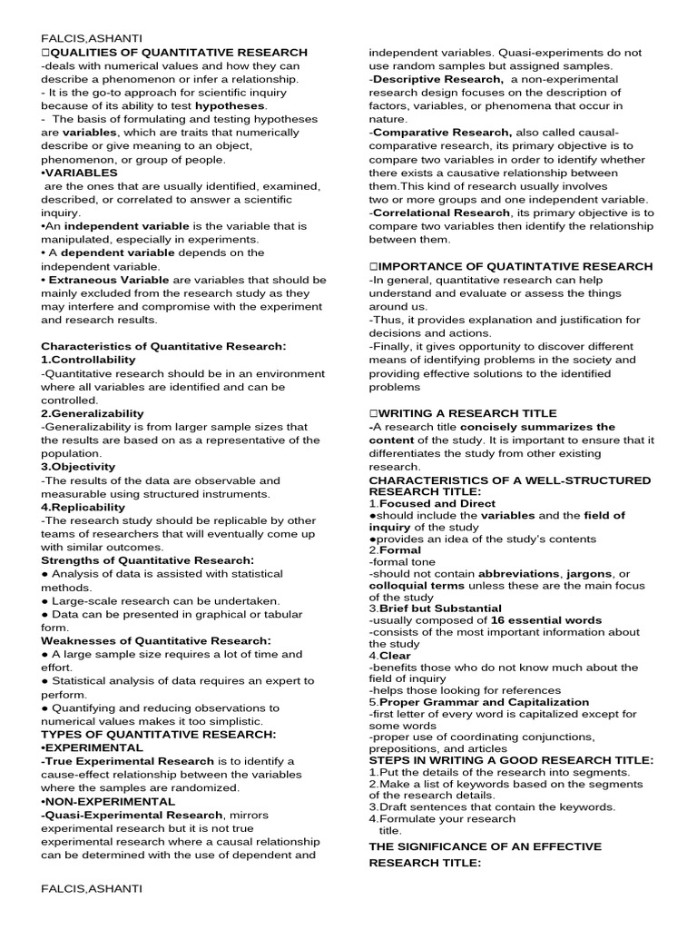 Key Aspects of Quantitative Research | PDF | Hypothesis | Experiment