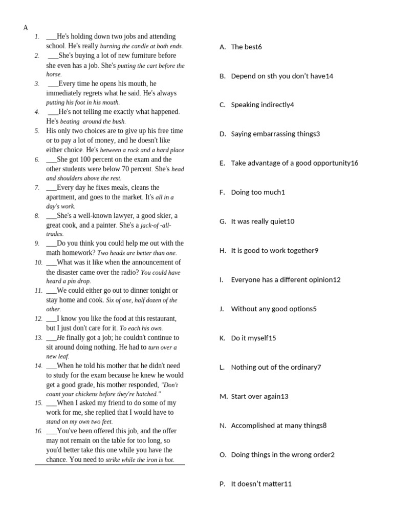 Common Idioms and Their Meanings | PDF