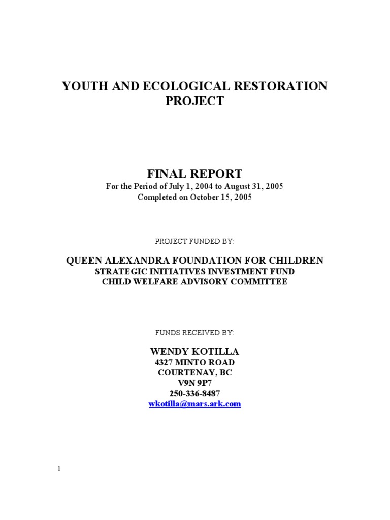 Youth and Ecological Restoration Project: Queen Alexandra Foundation ...
