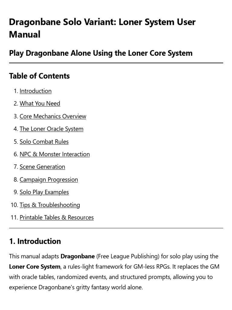 Dragonbane Solo Variant - Loner System User Manual | PDF | Dice ...