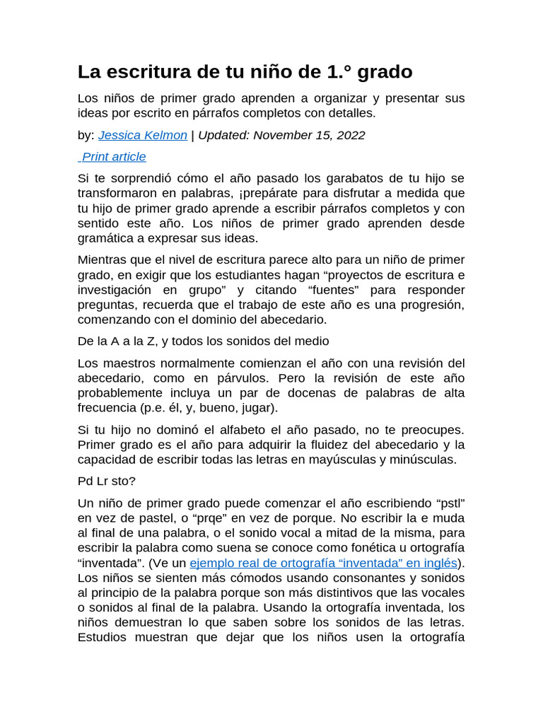 Escritura en 1.° Grado: Guía para Padres | PDF | Alfabeto | Ortografía