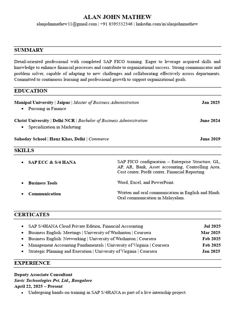 Alan John Mathew Resume PDF | PDF | Banks | Accounts Payable