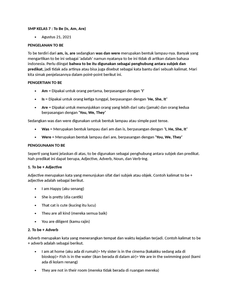 Penggunaan To Be: Is, Am, Are | PDF